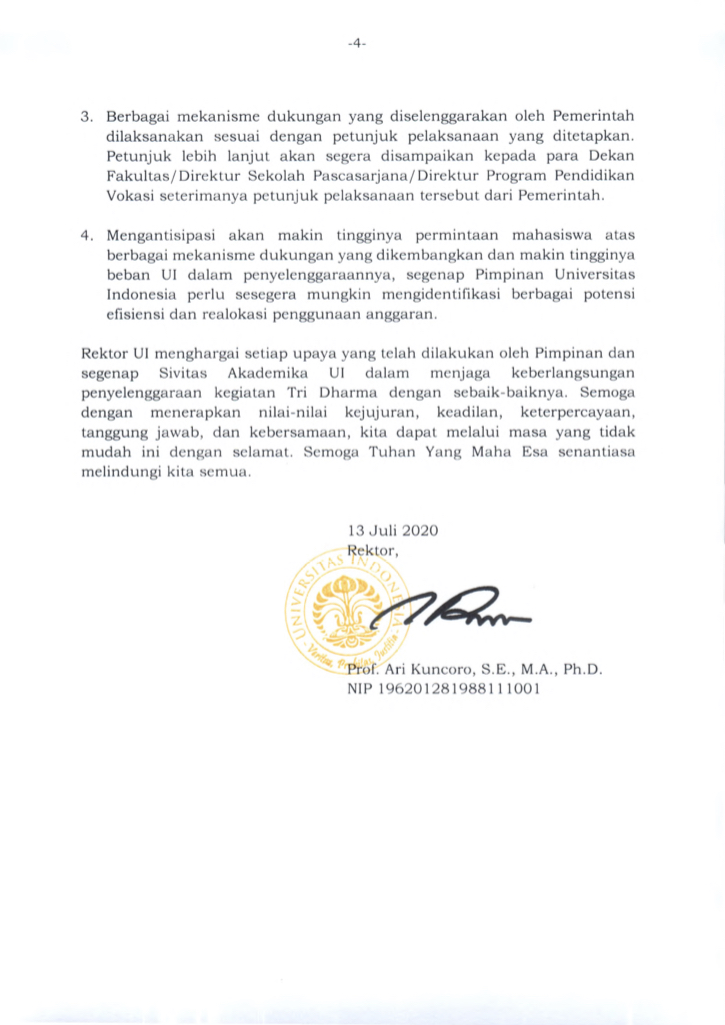 Rektor UI Rilis Surat Edaran Bantuan Biaya Pendidikan – Economica